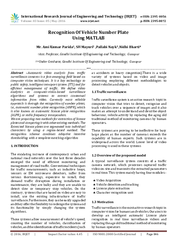 (PDF) Recognition of Vehicle Number Plate Using Matlab