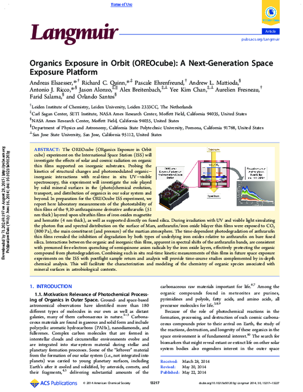 (PDF) Organics Exposure in Orbit (OREOcube): A Next-Generation Space Exposure Platform