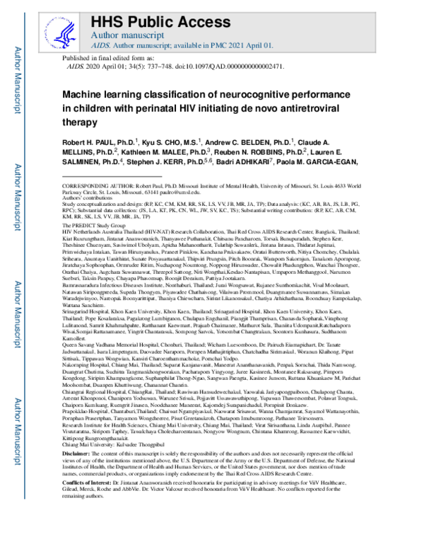 (PDF) Machine-learning classification of neurocognitive performance in ...