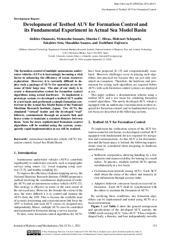 (PDF) Development of Testbed AUV for Formation Control and its ...