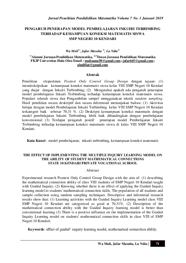 (PDF) Pengaruh Penerapan Model Pembelajaran Inkuiri Terbimbing Terhadap Kemampuan Koneksi ...