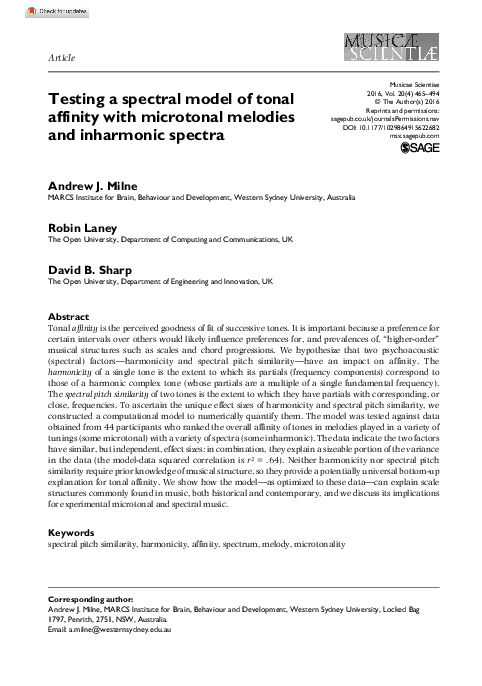 (PDF) Testing a spectral model of tonal affinity with microtonal ...