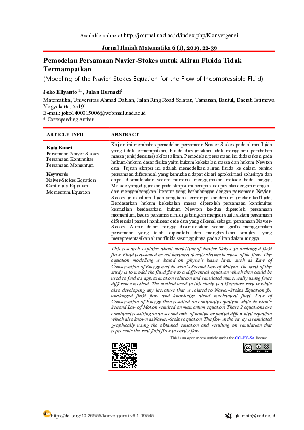 (PDF) Pemodelan Persamaan Navier-Stokes untuk Aliran Fluida Tidak ...