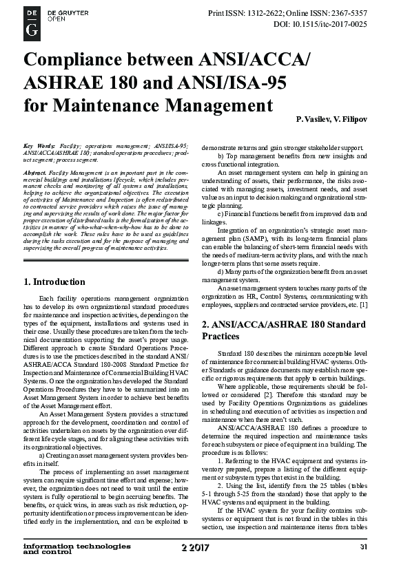 (PDF) Compliance between ANSI/ACCA/ASHRAE 180 and ANSI/ISA-95 for ...