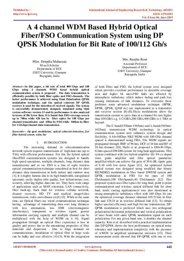 (PDF) A 4 channel WDM Based Hybrid Optical Fiber/FSO Communication ...