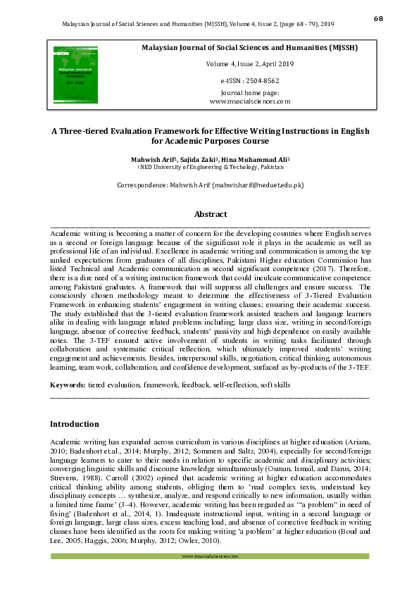 (PDF) A Three Tiered Evaluation Framework for Effective Writing ...