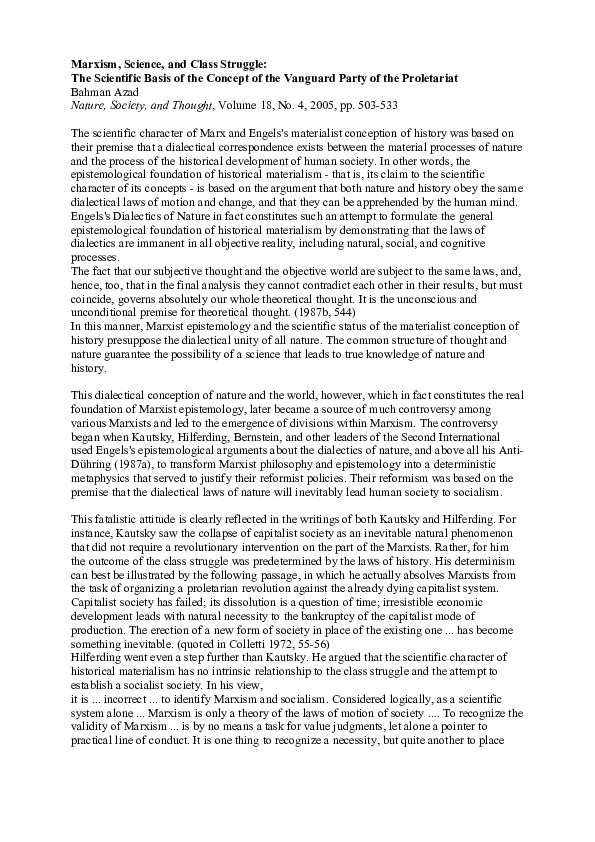 (PDF) Marxism, Science, and Class Struggle: The Scientific Basis of the ...