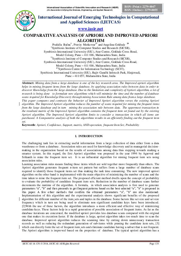 (PDF) Comparative Analysis of Apriori and Improved Apriori Algorithm