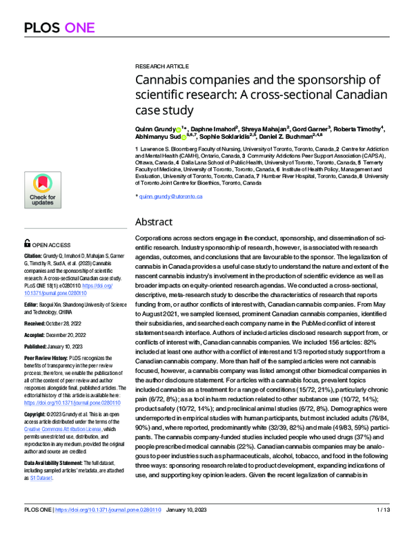 (PDF) Cannabis companies and the sponsorship of scientific research: A cross-sectional Canadian ...