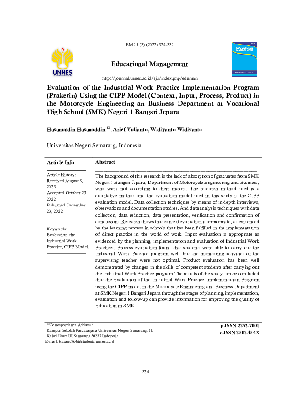 (PDF) Evaluation of the Industrial Work Practice Implementation Program (Prakerin) Using the ...