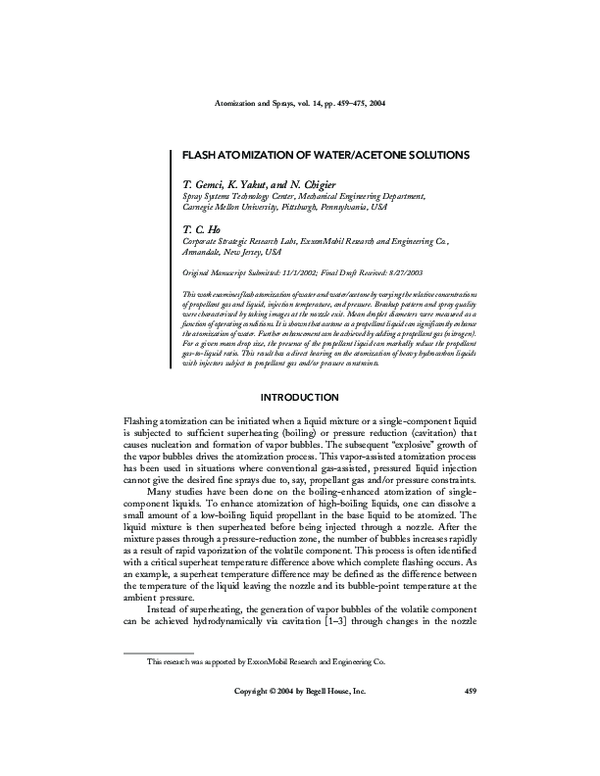 (PDF) Flash Atomization of Water/Acetone Solutions
