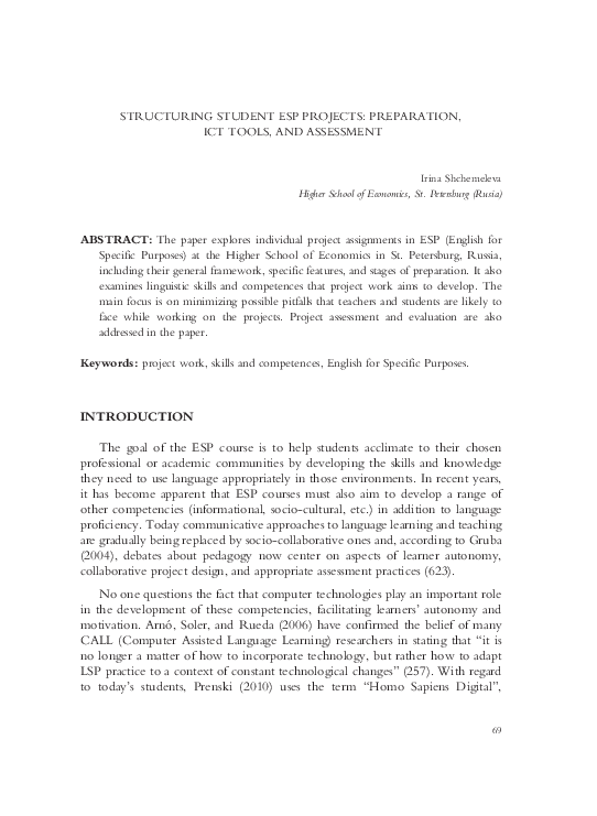 (PDF) Structuring student ESP projects: preparation, ICT tools and ...