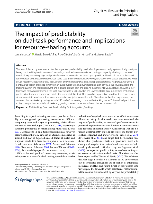 (PDF) The impact of predictability on dual-task performance and implications for resource ...
