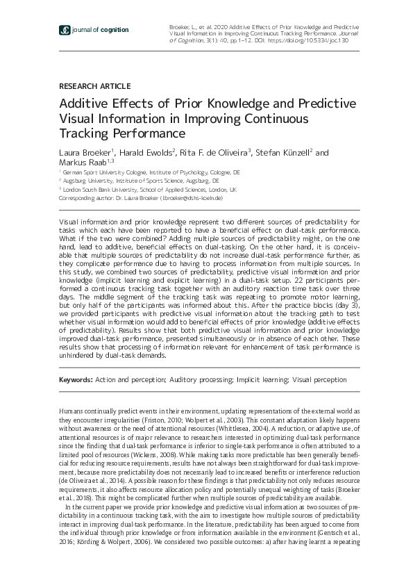 (PDF) Additive Effects of Prior Knowledge and Predictive Visual ...