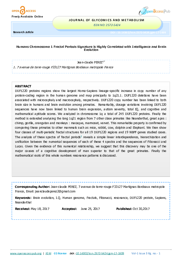 (PDF) Humans Chromosome 1 Fractal periods signature is highly ...