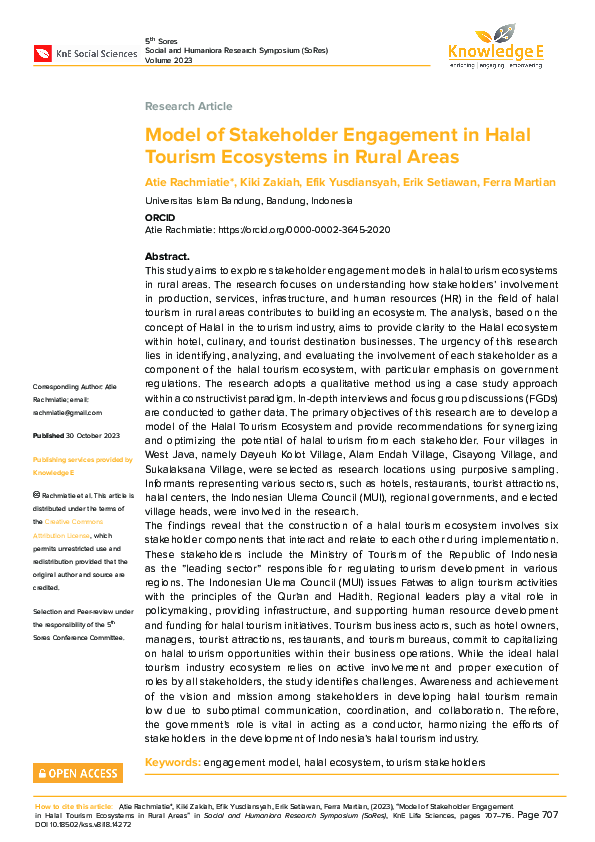(PDF) Model of Stakeholder Engagement in Halal Tourism Ecosystems in ...