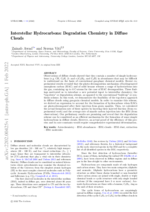 (PDF) Interstellar hydrocarbons: degradation chemistry in diffuse clouds
