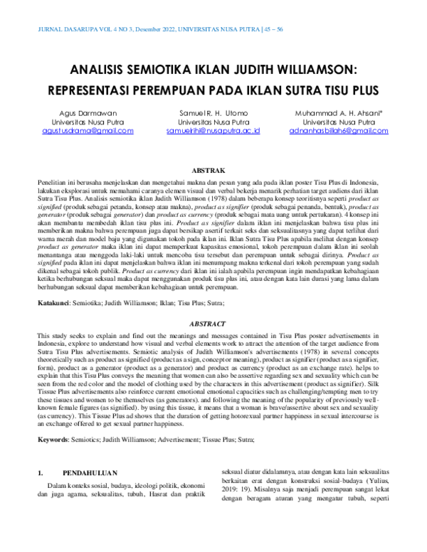 (PDF) Analisis Semiotika Iklan Judith Williamson: Representasi ...
