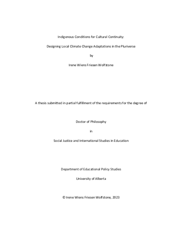 (PDF) Indigenous Conditions for Cultural Continuity: Designing Local ...