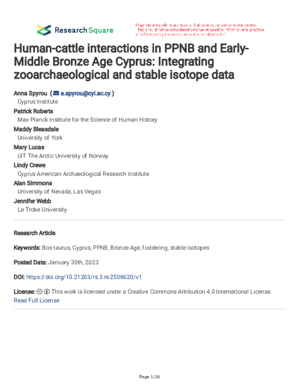(PDF) Human-cattle interactions in PPNB and Early- Middle Bronze Age ...