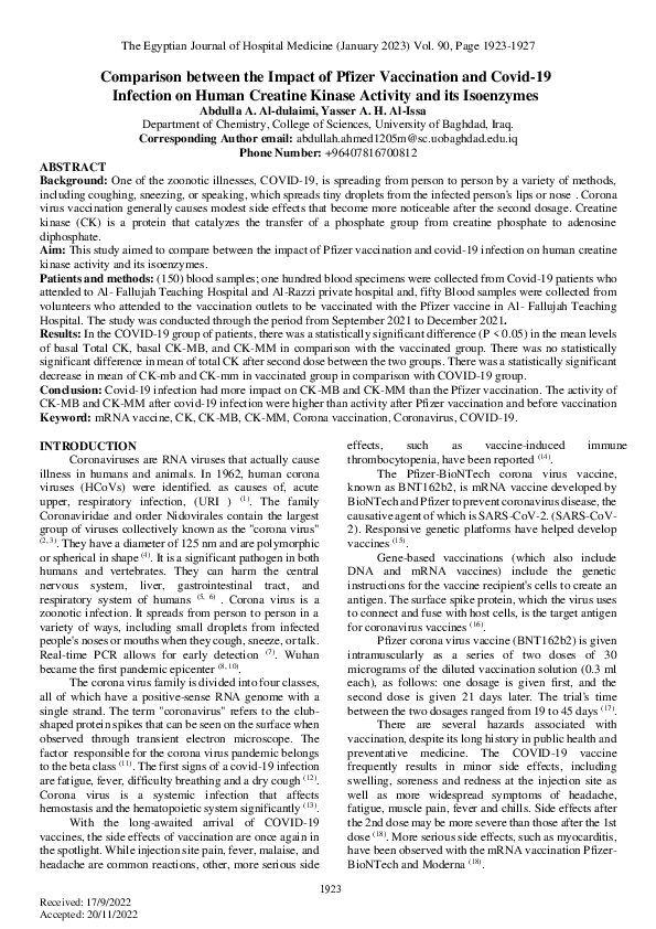(PDF) Comparison between the Impact of Pfizer Vaccination and Covid-19 Infection on Human ...