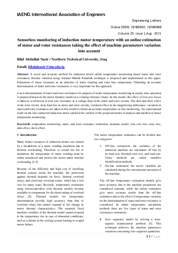 (PDF) Sensor-less Monitoring of Induction Motor Temperature with an ...
