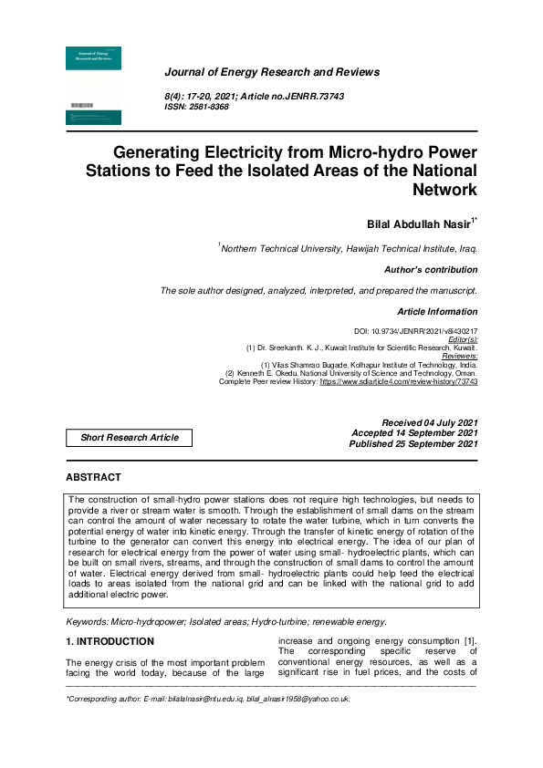 (PDF) Generating Electricity from Micro-hydro Power Stations to Feed ...
