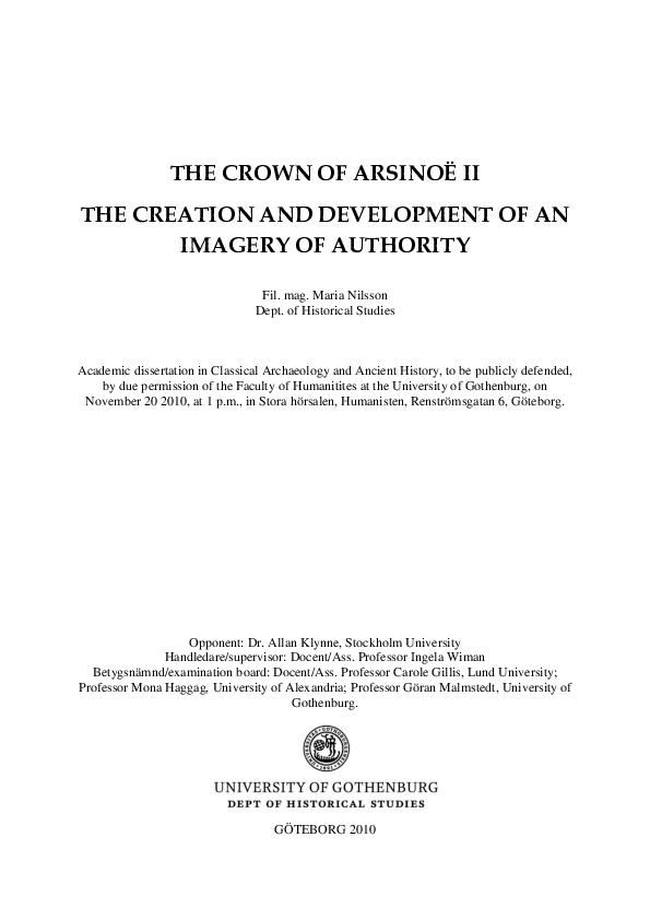 (PDF) The crown of Arsinoë II. The creation and development of an ...