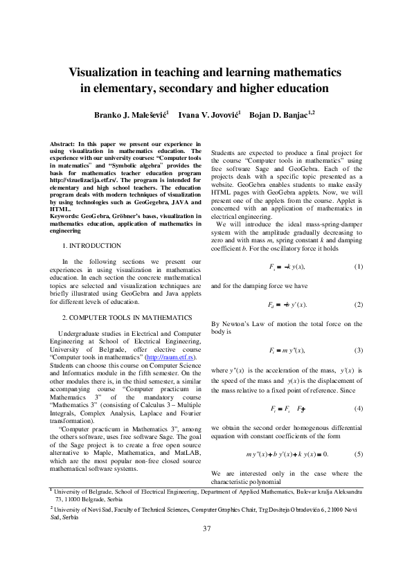 (PDF) Visualization in teaching and learning mathematics in elementary ...