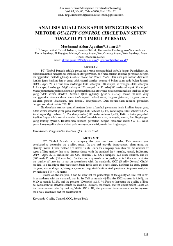 (PDF) Analisis Kualitas Kapur Menggunakan Metode Quality Control Circle Dan Seven Tools DI Pt ...