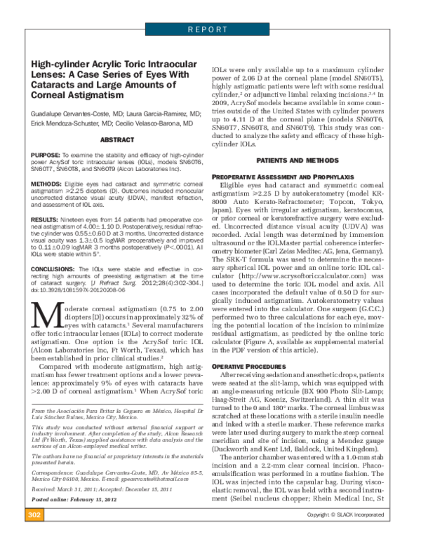 (PDF) High-cylinder Acrylic Toric Intraocular Lenses: A Case Series of ...