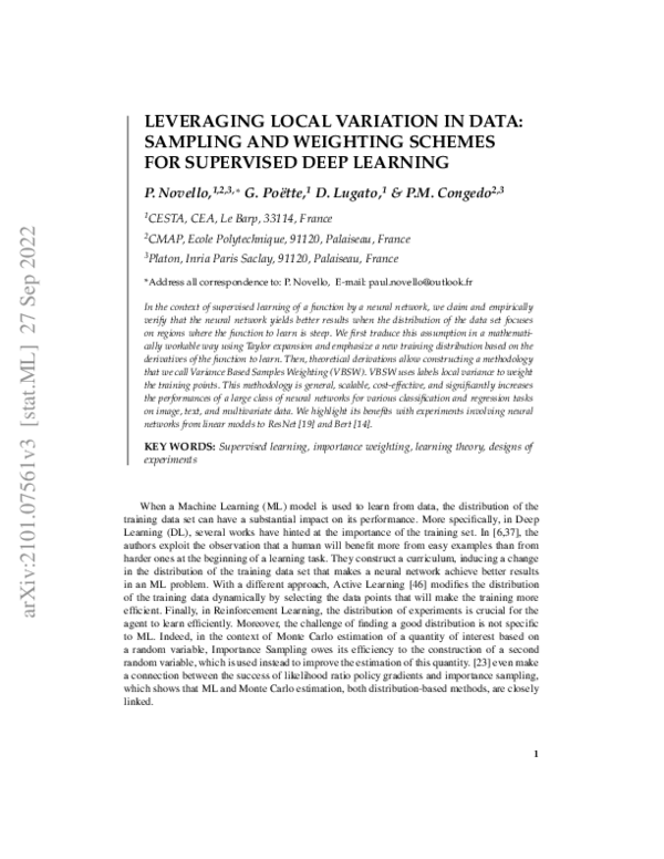 (PDF) Variance Based Sample Weighting for Supervised Deep Learning