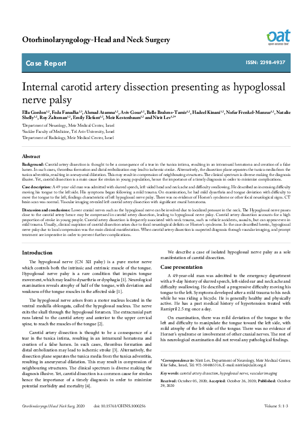 (PDF) Internal carotid artery dissection presenting as hypoglossal ...