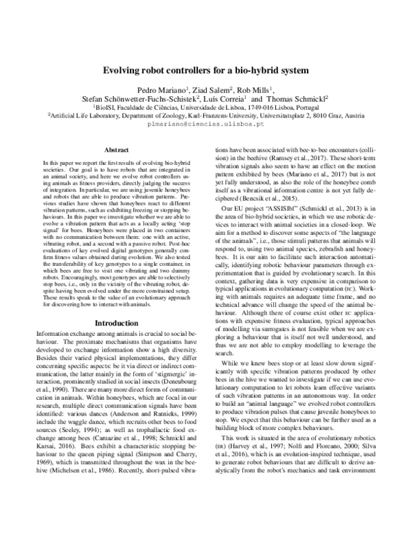 (PDF) Evolving robot controllers for a bio-hybrid system