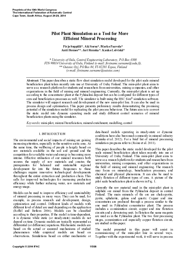 (PDF) Pilot Plant Simulation as a Tool for More Efficient Mineral ...