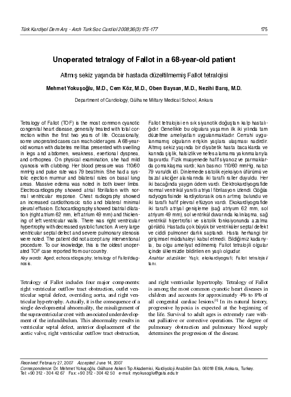 (PDF) Unoperated tetralogy of Fallot in a 68-year-old patient