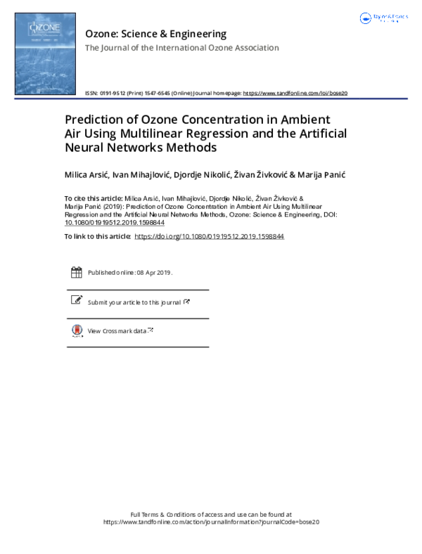 (PDF) Prediction of Ozone Concentration in Ambient Air Using Multilinear Regression and the ...