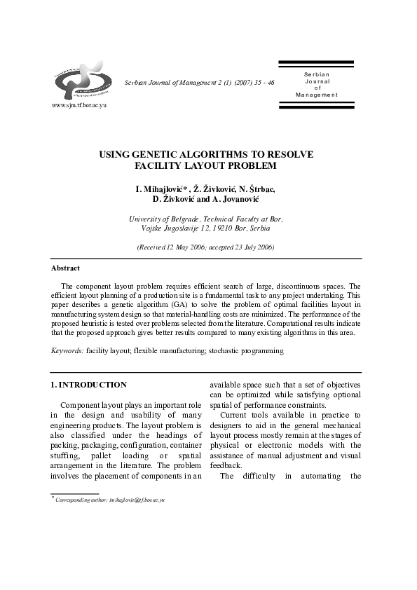 (PDF) Using genetic algorithms to resolve facility layout problem