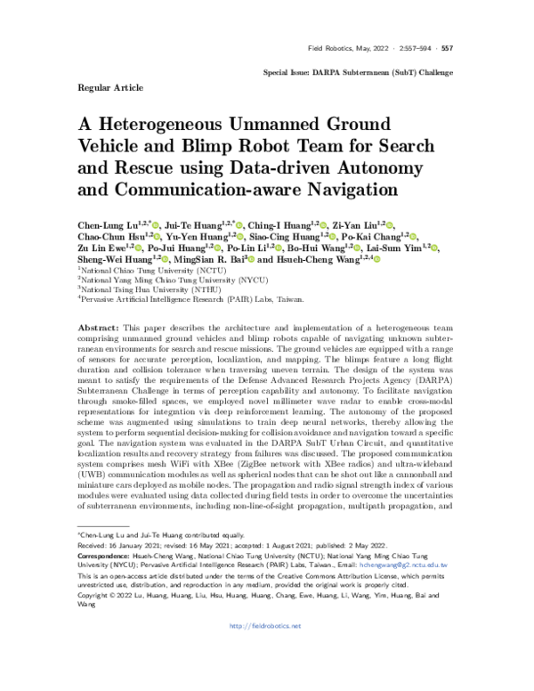 (PDF) A Heterogeneous Unmanned Ground Vehicle and Blimp Robot Team for Search and Rescue using ...