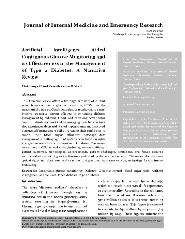 (PDF) Artificial Intelligence Aided Continuous Glucose Monitoring and its Effectiveness in the ...