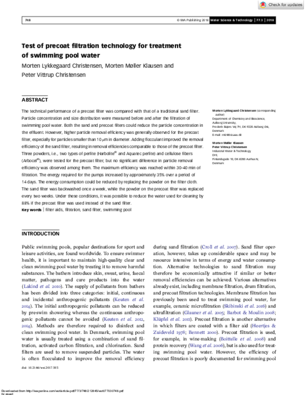 (PDF) Test of precoat filtration technology for treatment of swimming ...