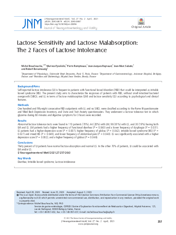 (PDF) Lactose Sensitivity and Lactose Malabsorption: The 2 Faces of ...