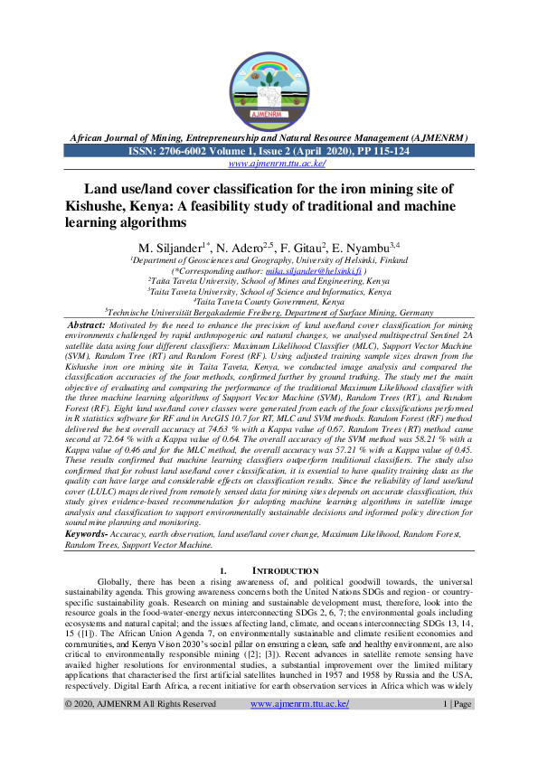 (PDF) Land use/land cover classification for the iron mining site of Kishushe, Kenya: A ...