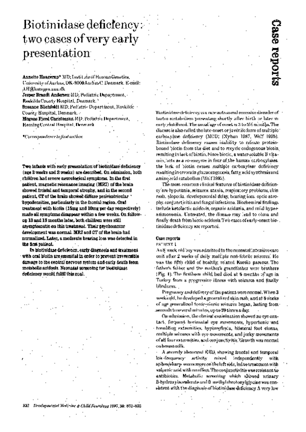 (PDF) Biotinidase deficiency: two cases of very early presentation
