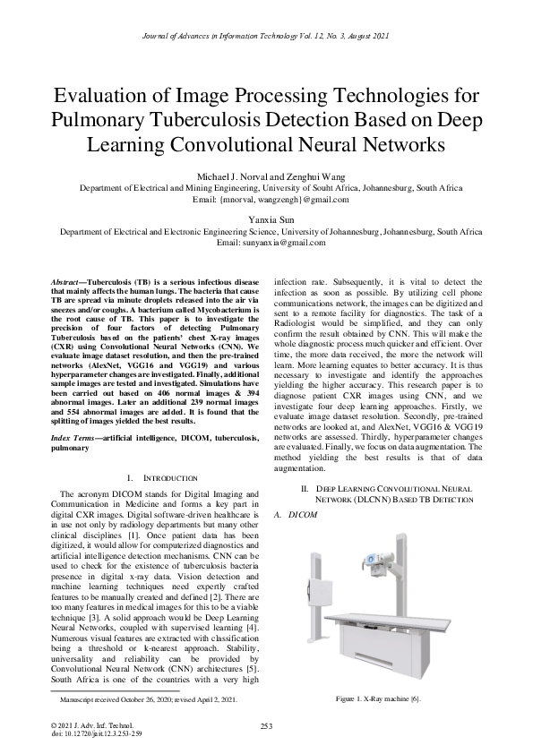 Pdf Evaluation Of Image Processing Technologies For Pulmonary