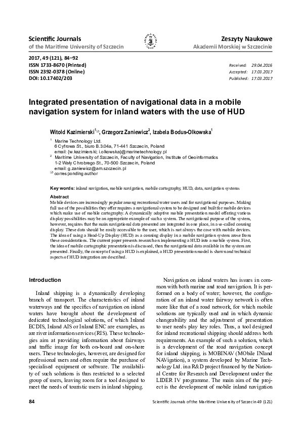 (PDF) Integrated presentation of navigational data in a mobile navigation system for inland ...