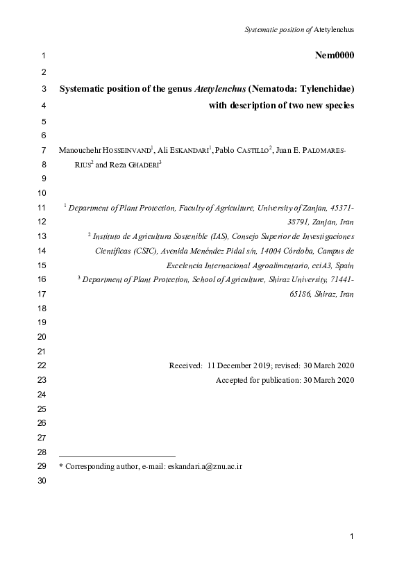 (PDF) Systematic position of the genus Atetylenchus Khan, 1973 ...