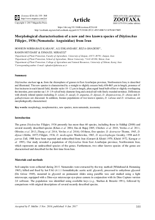 (PDF) Morphological characterisation of a new and two known species of ...