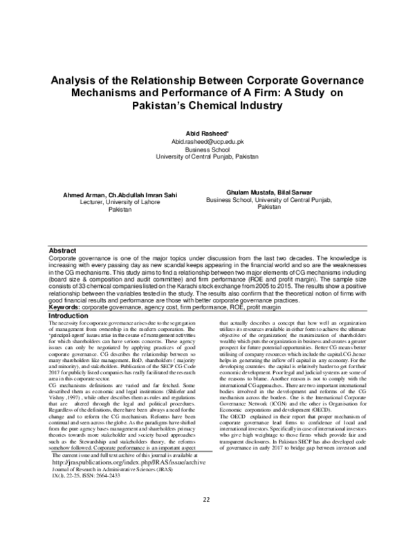 (PDF) Analysis of the Relationship Between Corporate Governance Mechanisms and Performance of A ...