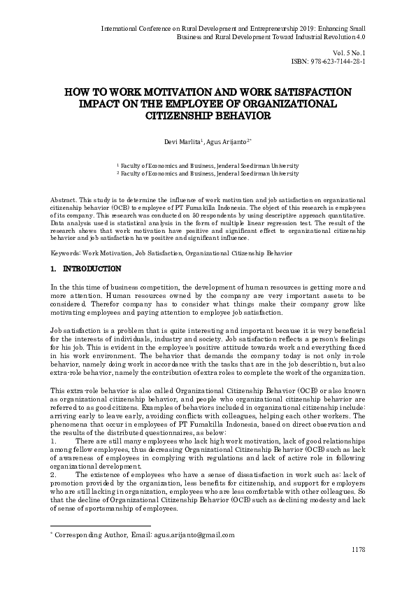 (PDF) How to Work Motivation and Work Satisfaction Impact on the Employee of Organizational ...